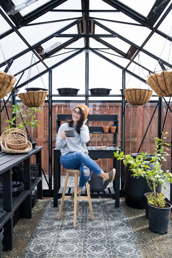 DIY Stenciled Paver Greenhouse Flooring
